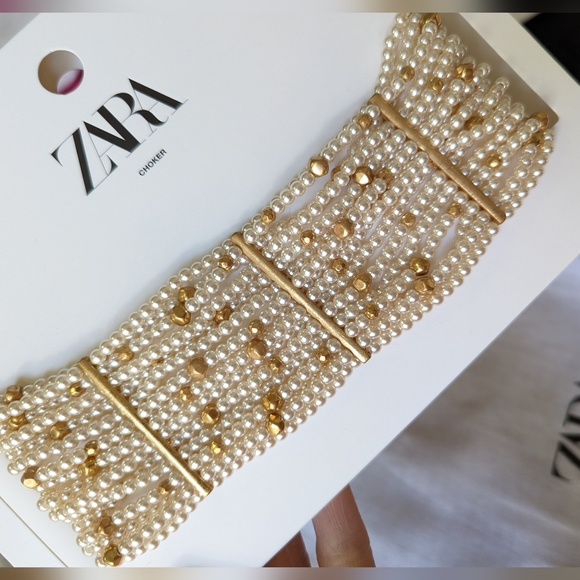 Zara Jewelry Zara New Pearl Maxi Choker Necklace Gold White Poshmark